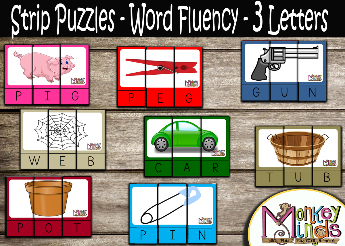 STRIP PUZZLES - WORD FLUENCY - 3 LETTERS – Monkey Minds